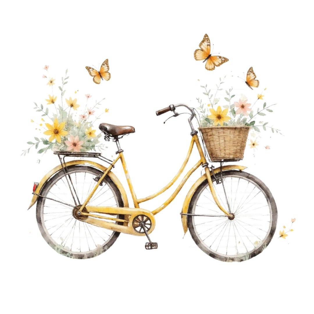 15 Spring Bicycle Clipart PNG Bundle - Watercolor Bike With Flowers ...