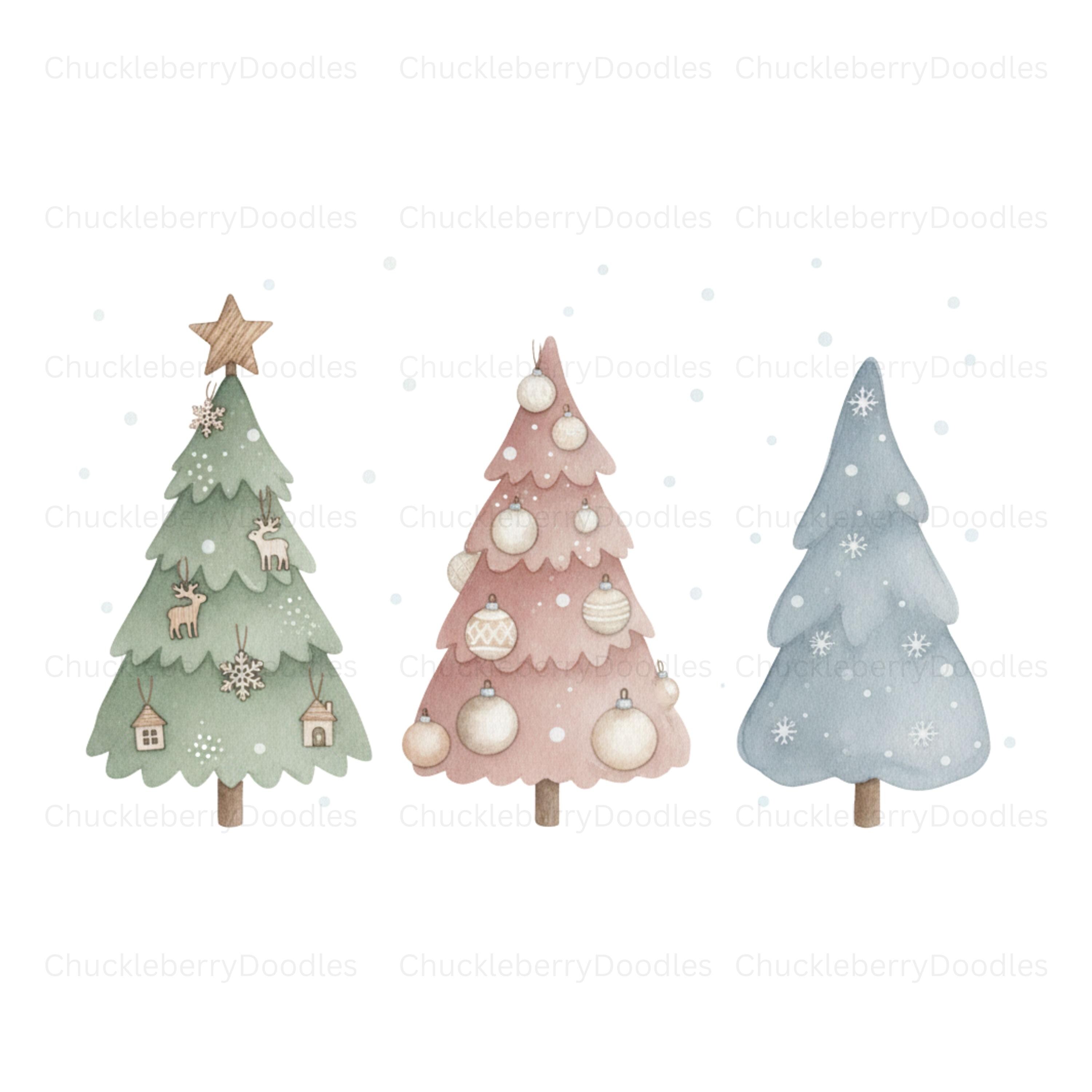 15 Watercolor Christmas Tree Clipart – Festive Holiday PNG Bundle ...