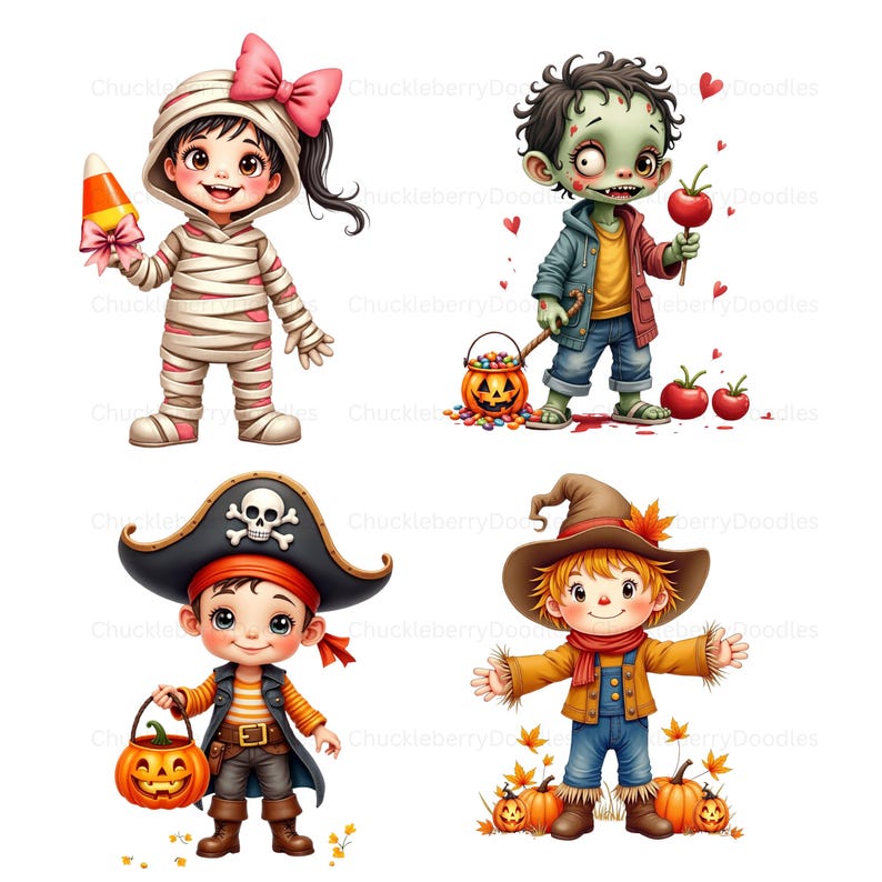 30 Kids Halloween Clipart PNG Bundle : Trick or Treat Graphics Cute ...