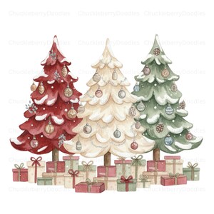 15 Watercolor Christmas Tree Clipart – Festive Holiday PNG Bundle ...