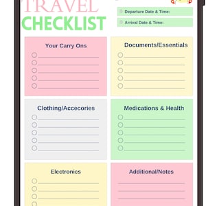 Travel Checklist Printable PDF — Carry-on, Packing & Vacation Planner ...