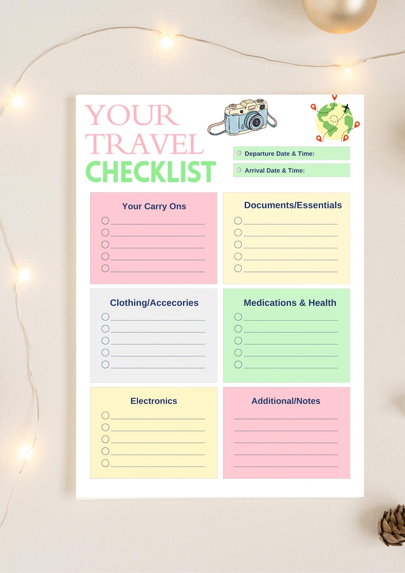 Travel Checklist Printable PDF — Carry-on, Packing & Vacation Planner ...