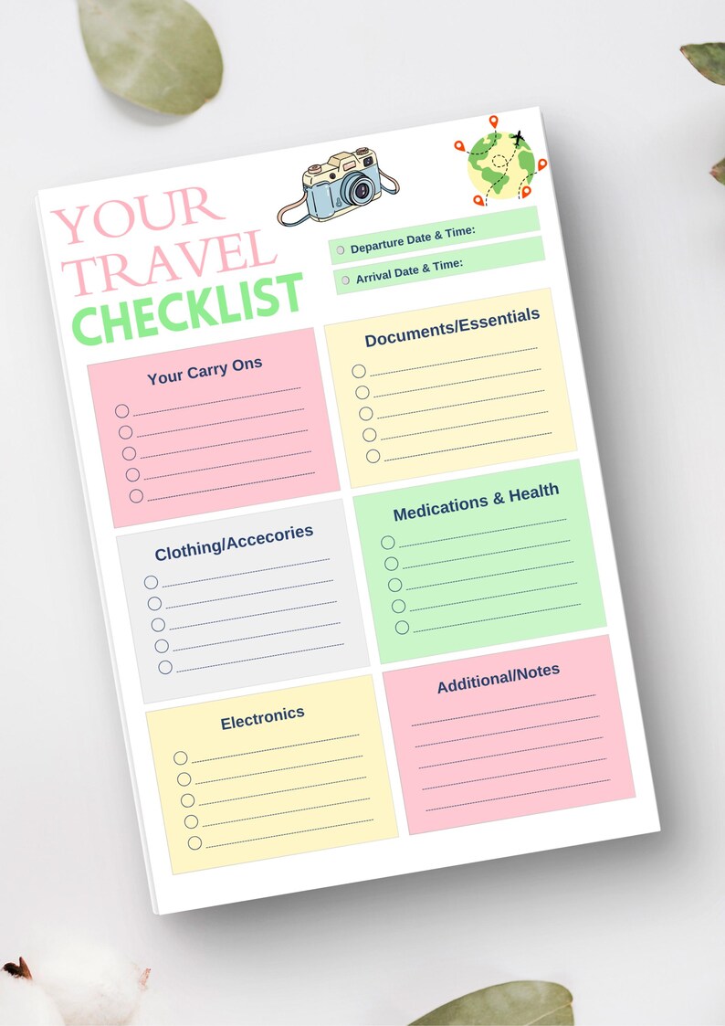 Travel Checklist Printable PDF — Carry-on, Packing & Vacation Planner ...