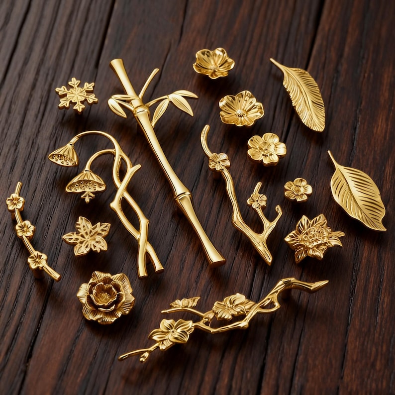 Brass Flower Drawer Pull: Twig Branch Cabinet Knob - Etsy