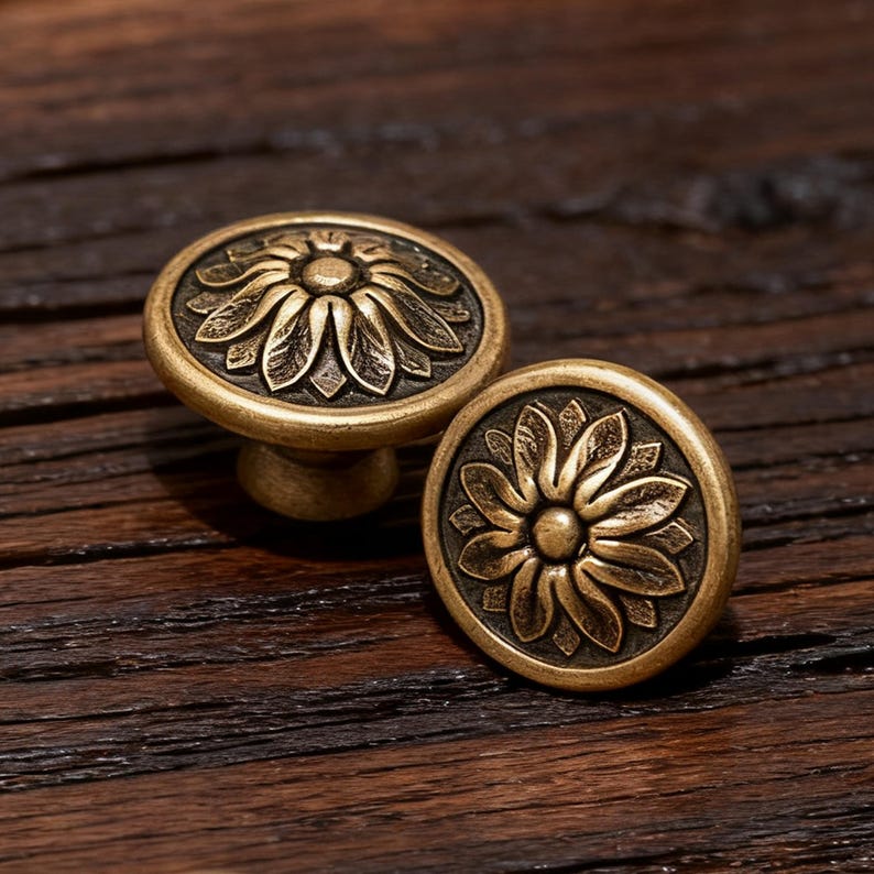 Floral Aged Brass Cabinet Knobs: Art Nouveau Dresser Hardware - Etsy