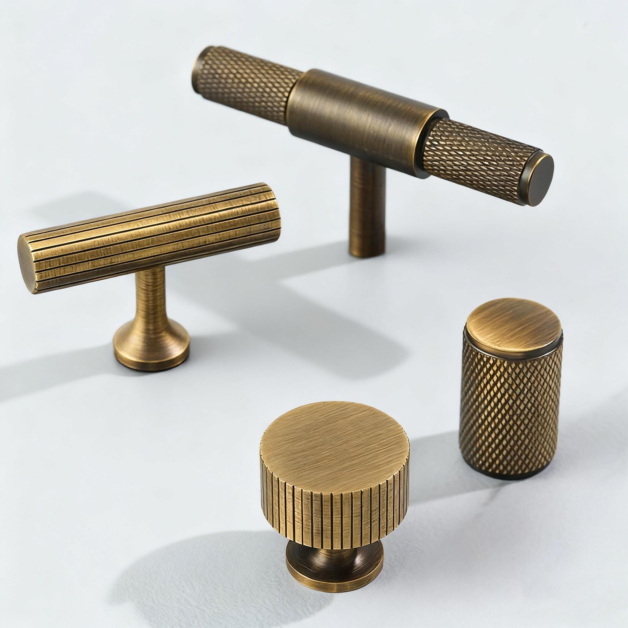 Antique Brass Knurled Cabinet Handles & Pulls, Solid Brass Construction ...