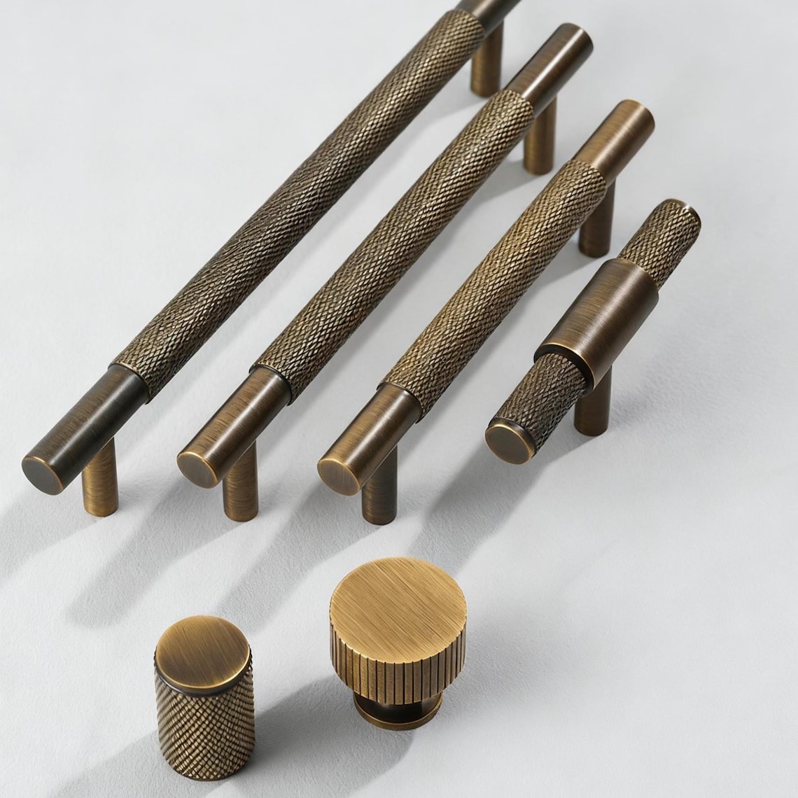 Antique Brass Knurled Cabinet Handles & Pulls, Solid Brass Construction ...