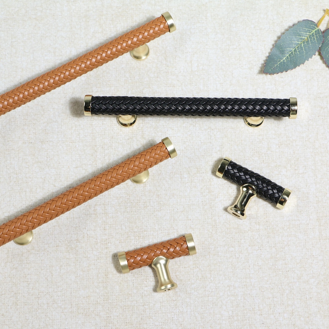 Braided Vegan Leather Cabinet Knobs: Shabby Chic Dresser Drawer Pulls ...