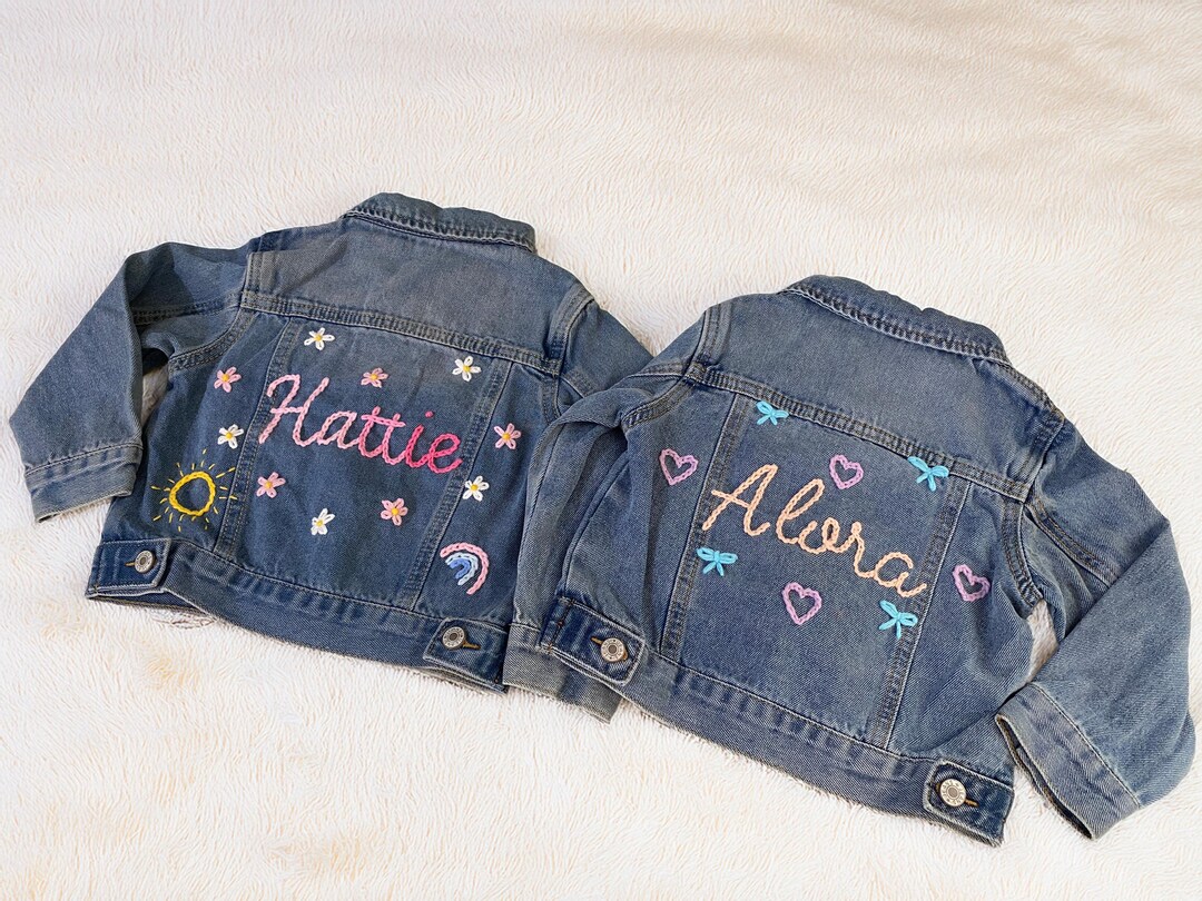 Hand Embroidered Jean Jacket | Personalized Name Toddler Denim Jacket ...