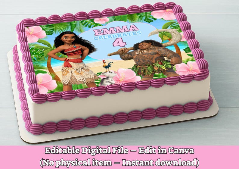 Editable Moana Cake Topper – Printable Birthday Party Decoration ...