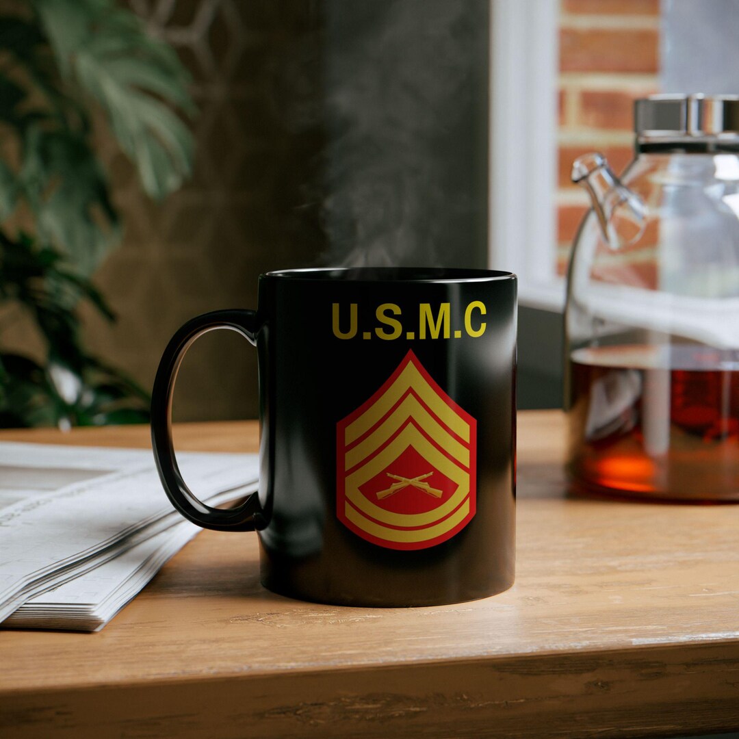 USMC Gunnery Sergeant Emblem Black Mug | Military Veteran Coffee Cup - Etsy