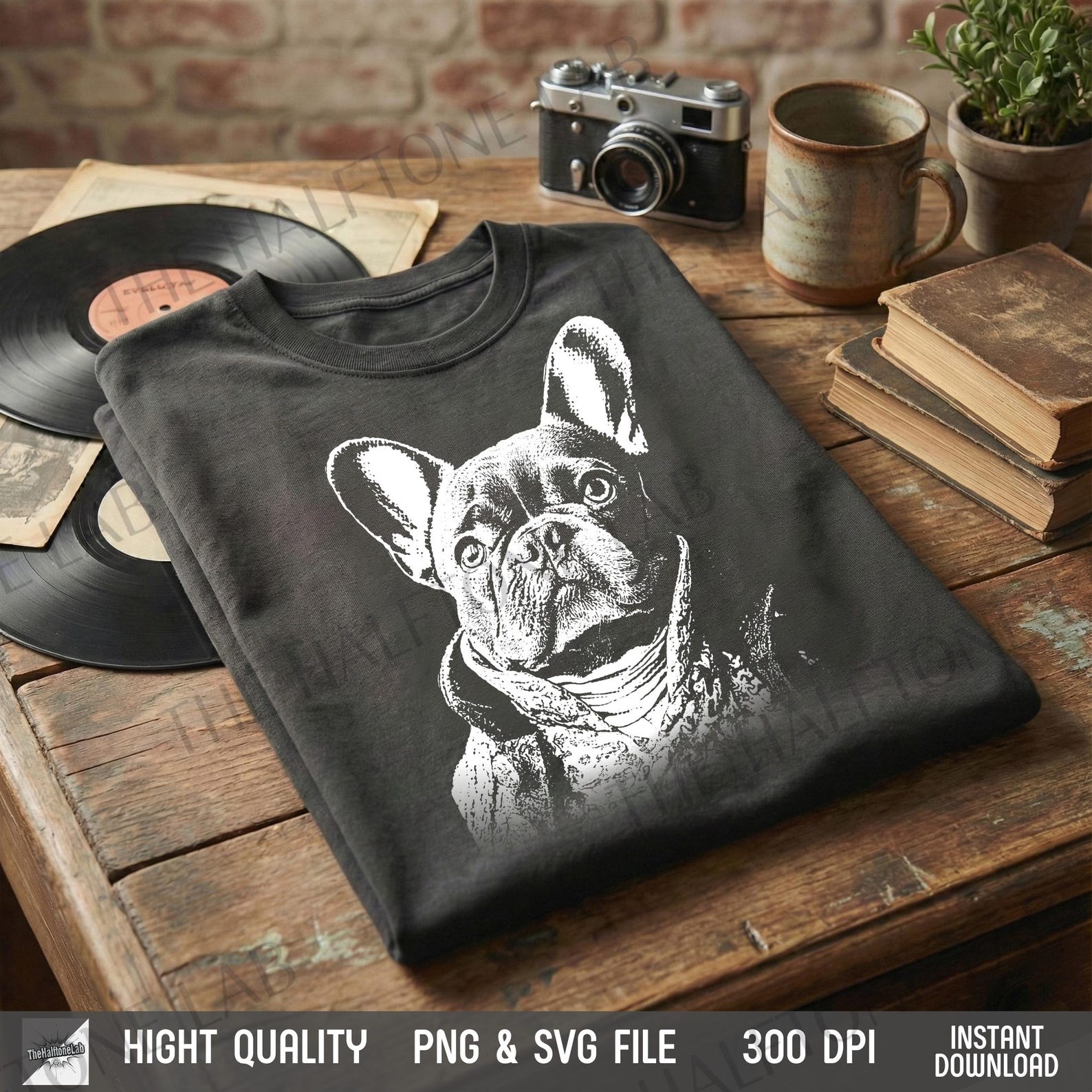 French Bulldog PNG Vintage Halftone Dot, Frenchie Dog Shirt Design ...