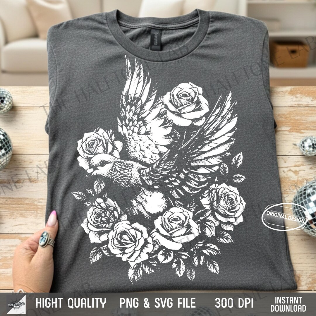 Pigeon With Rose PNG Vintage Halftone Dot, Valentine's Day Shirt Design ...
