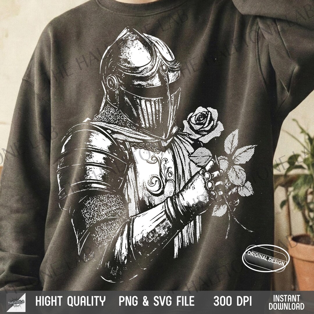 Roses Knight Halftone Design, Medieval Valentine PNG SVG - Etsy