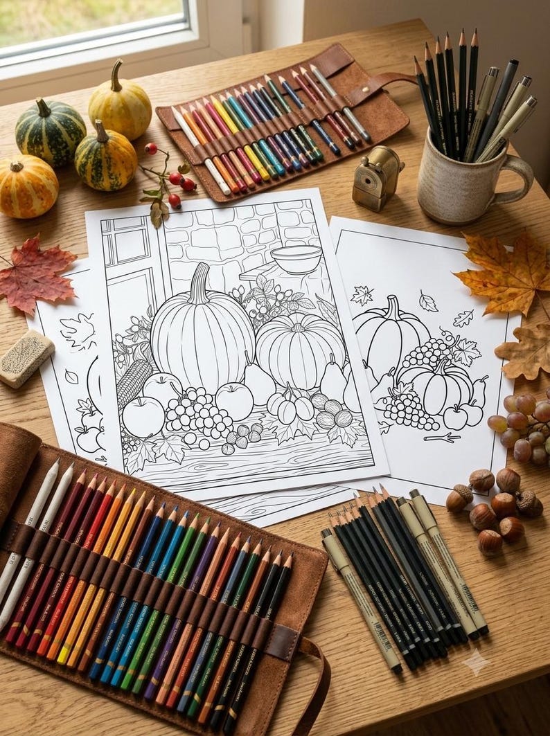 Autumn Coloring Pages for Kids, Thanksgiving Autumn Coloring Book PDF ...