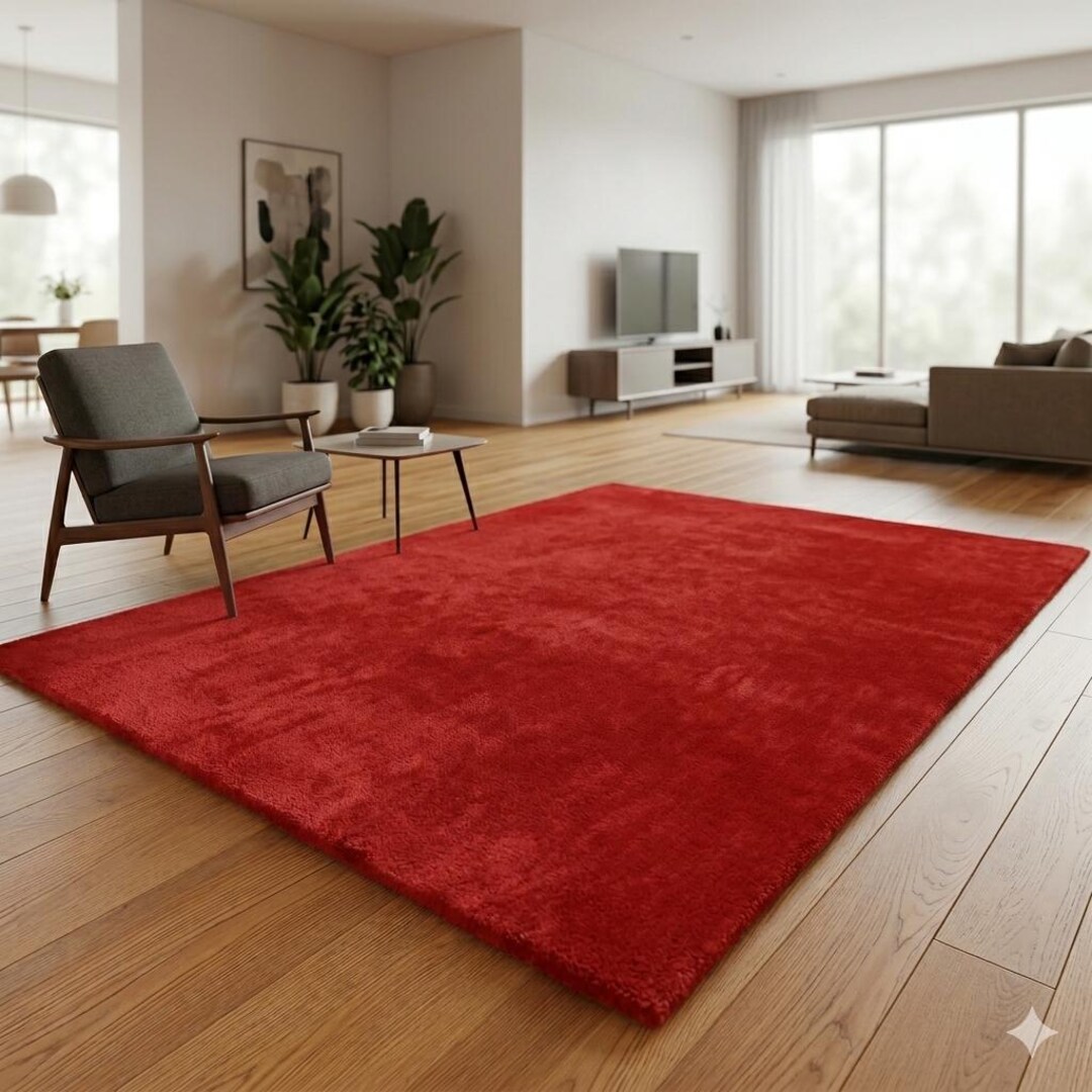 Fiery Red Solid Color Rug | Hand-tufted Wool Area Rug | 8x10 Ft 9x12 Ft ...