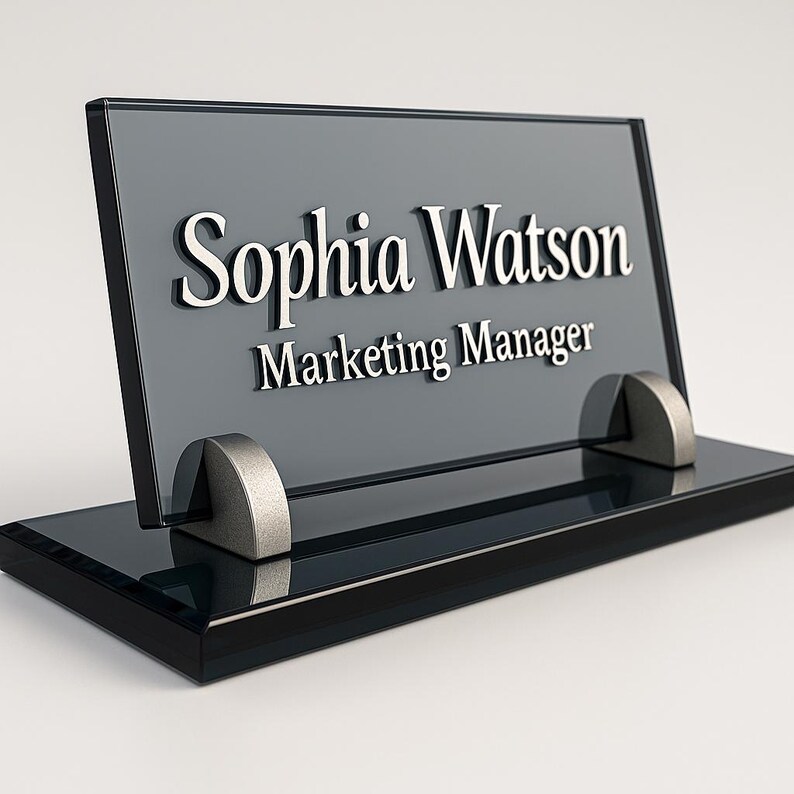 Personalized Glass Desk Name Plate – Custom Office Name Sign ...