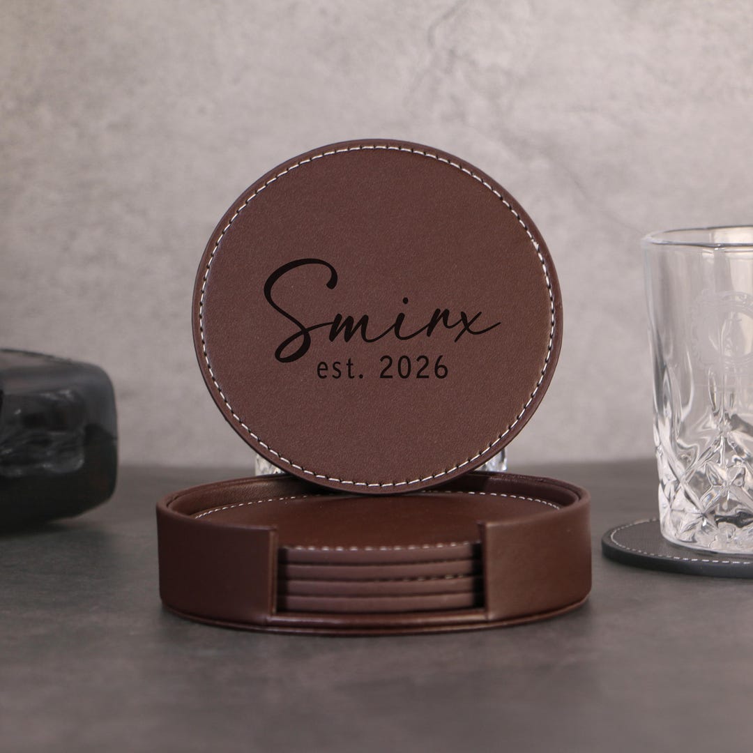 Personalized Leather Coasters Set of 5 With Holder, Party Coasters ...