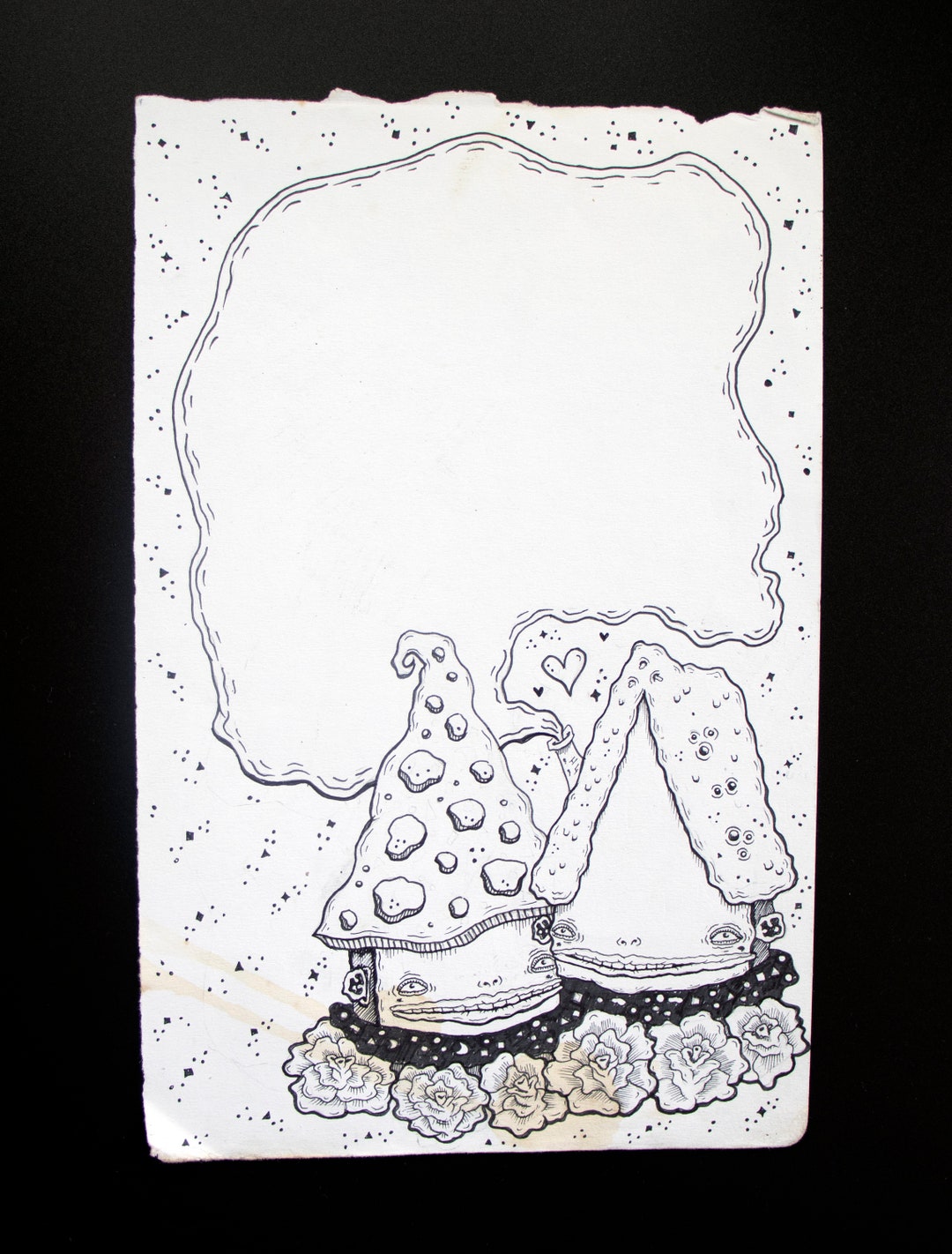 Two Anthropomorphic Houses - Black and White Original Drawing ...