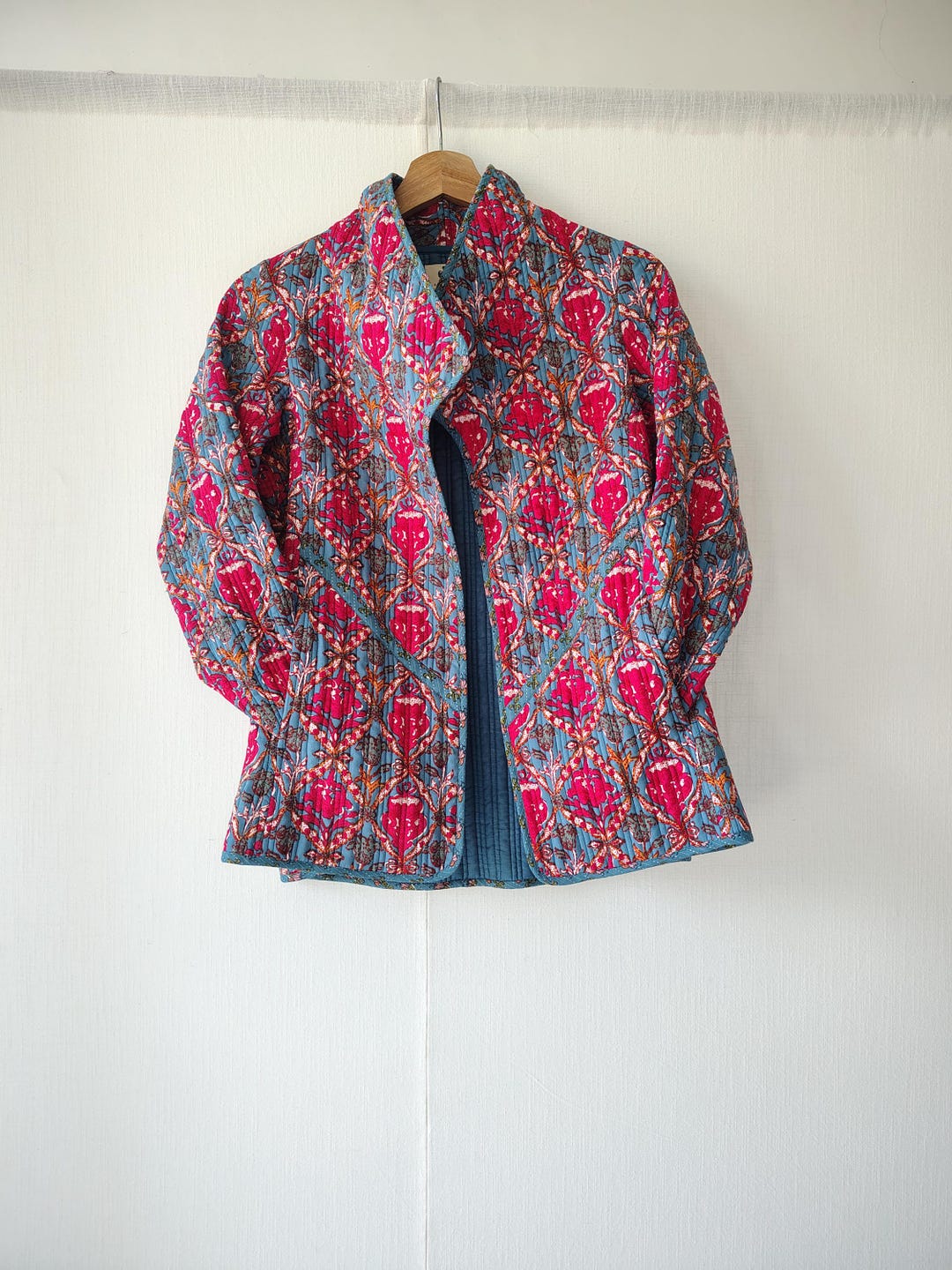 Indian Hand Quilted Jacket - Cotton Block Print Women's Coat - Etsy