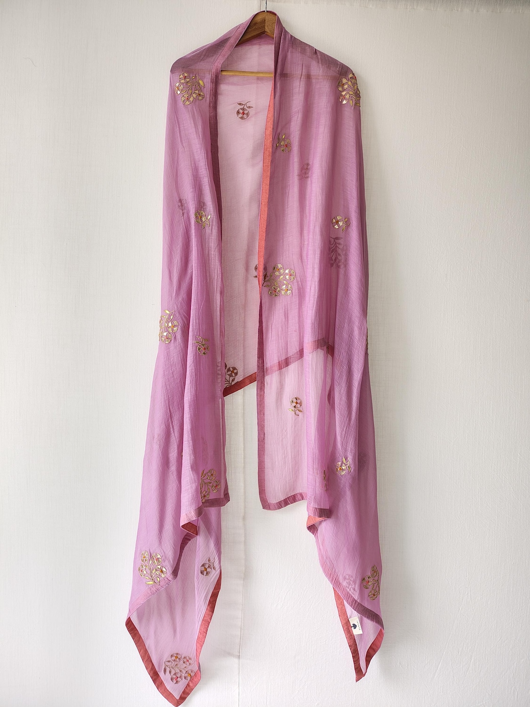 Lavender Hand Embroidered Cotton Silk Dupatta: Indian Gota Patti Art - Etsy
