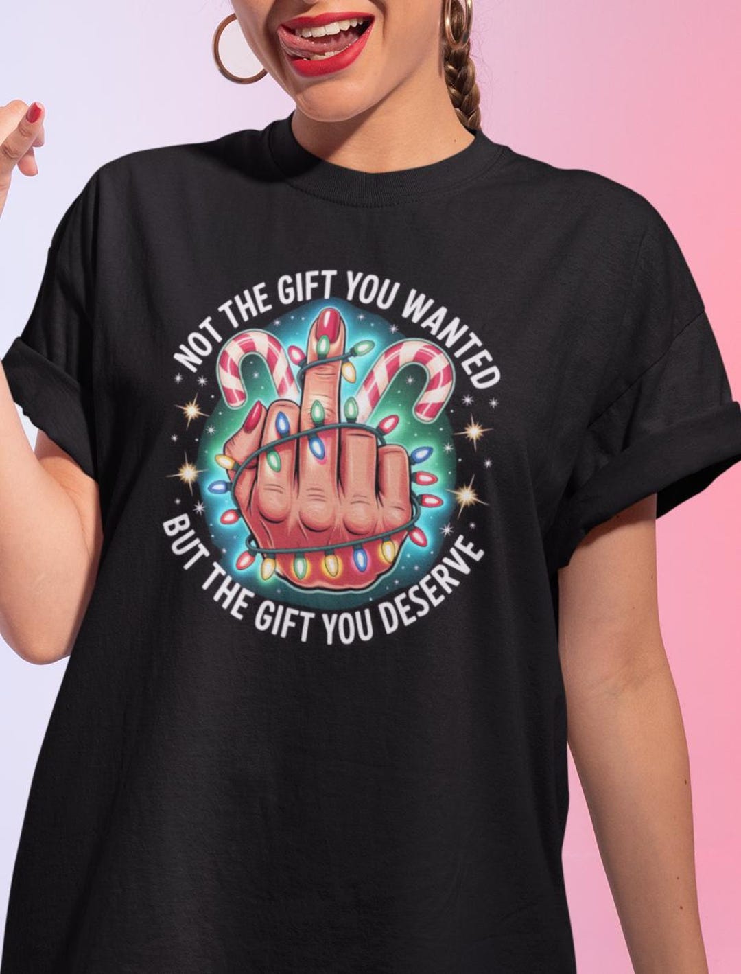 Not the Gift You Wanted Middle Finger Candy Cane Fist Tee | Not the ...