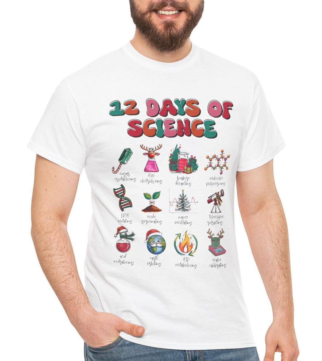 12 Days of Science T-shirt | Holiday STEM Icons, Chemistry, Physics ...