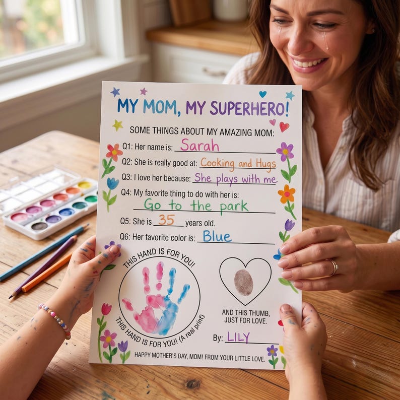 My Mom My Superhero Worksheet, Mother's Day Handprint Keepsake ...
