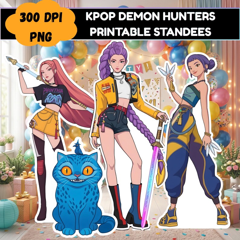 Kpop Demon Hunter Standee Cut Outs Printable, Huntrix Prop DIY Birthday ...