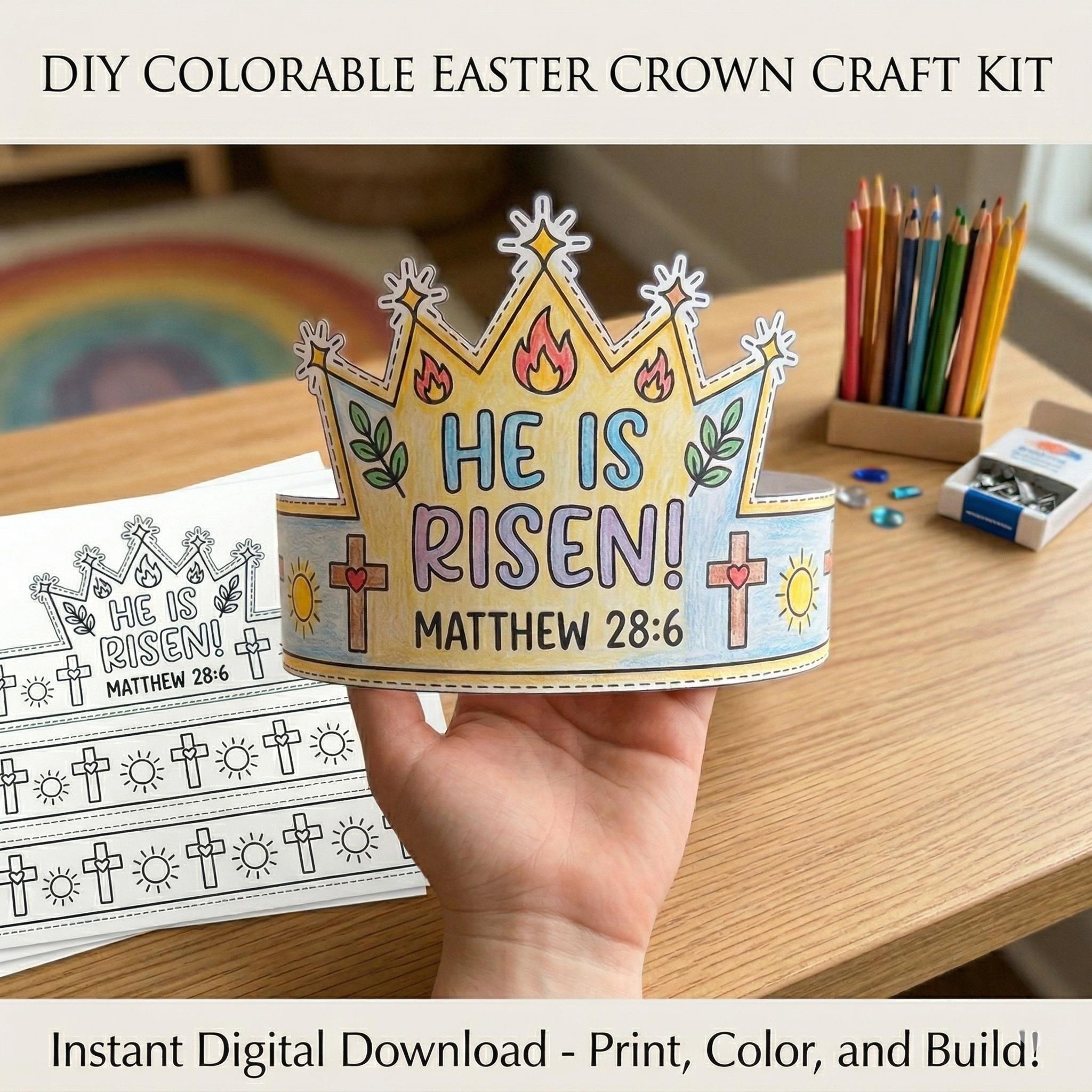 Easter Crown Craft for Kids | He Ss Risen Bible Verse | Resurrection ...