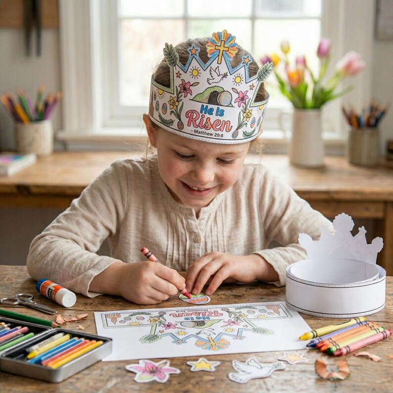 Printable Easter Crown Craft for Kids, Bundle of 4, He is Risen, Easter ...