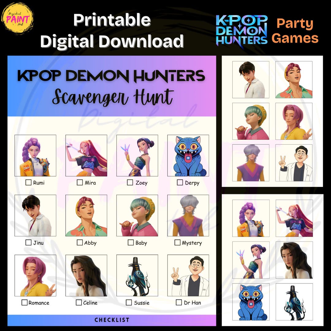 Kpop Demon Hunters Scavenger Hunt Game | Printable Party Game for Kids ...