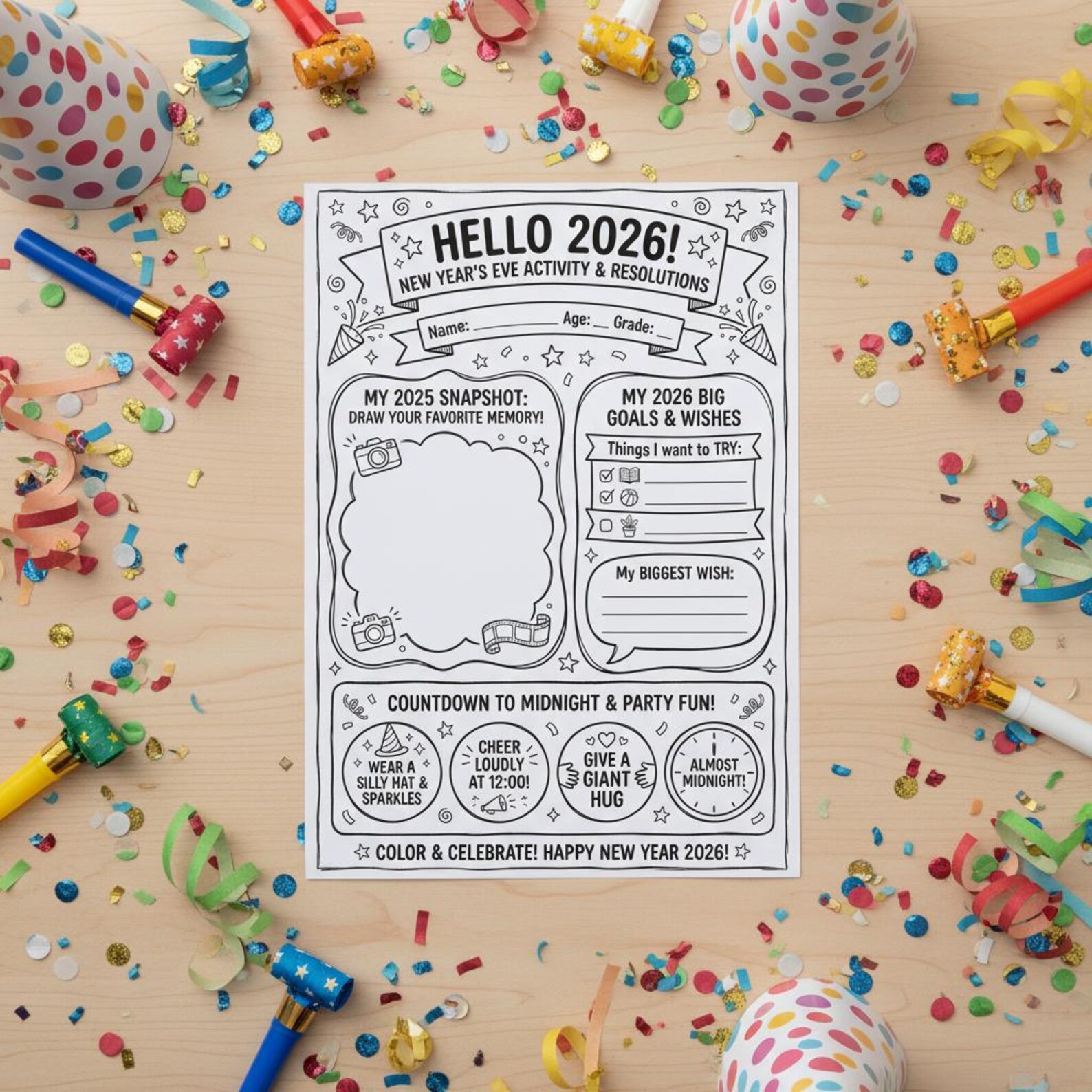 New Year’s Eve Kids Printable | 2025 Year in Review & 2026 Resolutions ...