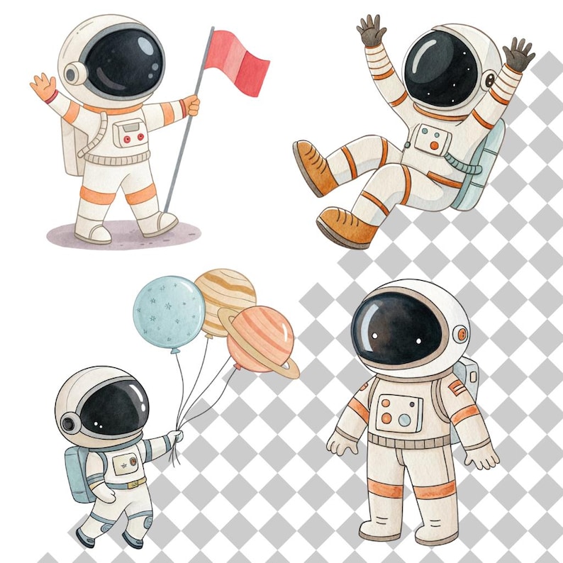 Watercolor Space Clipart: Astronauts, Planets, Rockets (PNG Digital ...