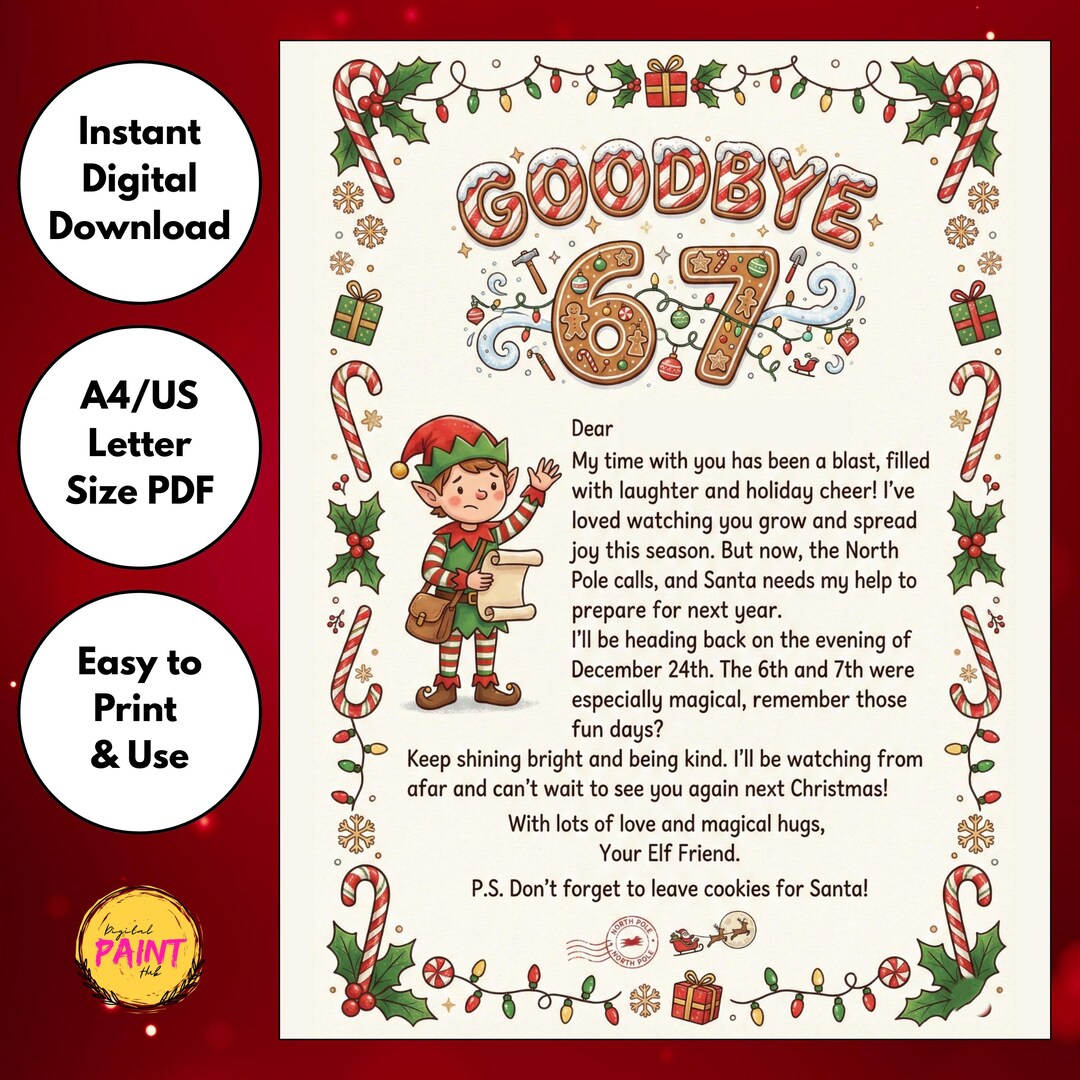 67 Elf Goodbye Letter, Printable Elf Departure Letter, Six Seven ...