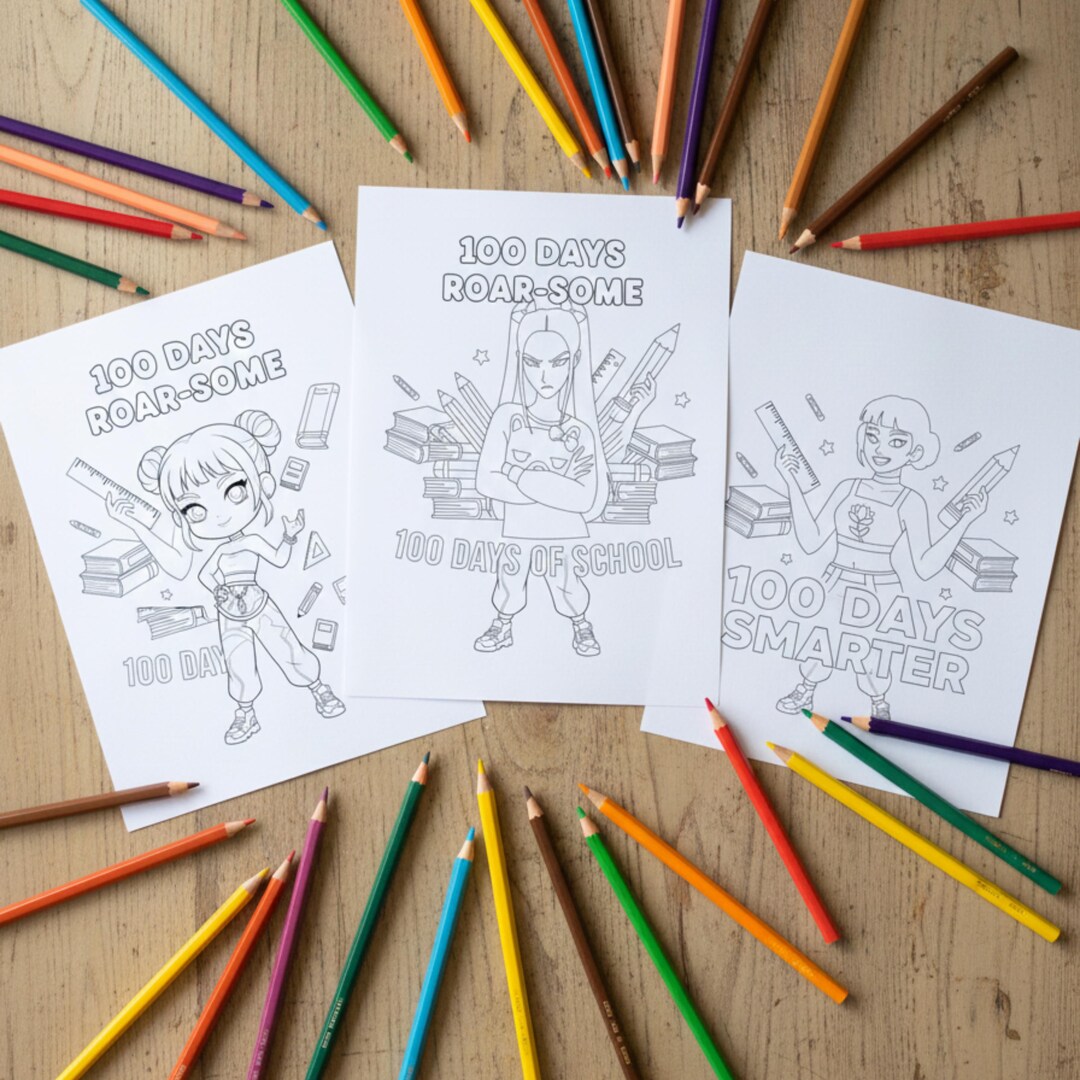 100 Days of School Coloring Pages | Printable 100th Day Kids Classroom ...
