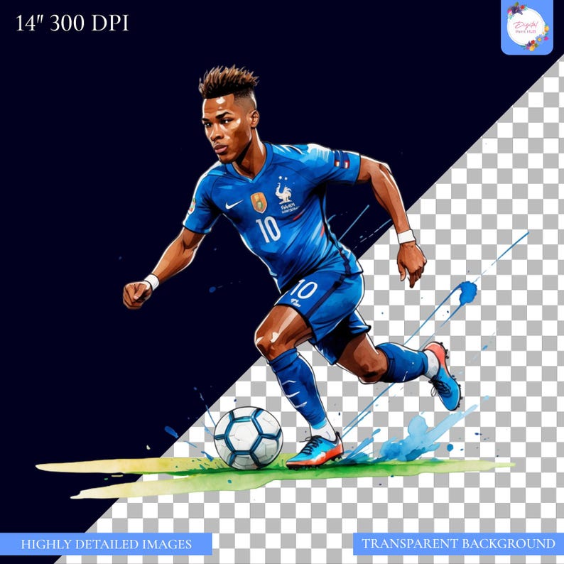 Watercolor Football Player Clipart: Soccer Star PNG Bundle (digital ...