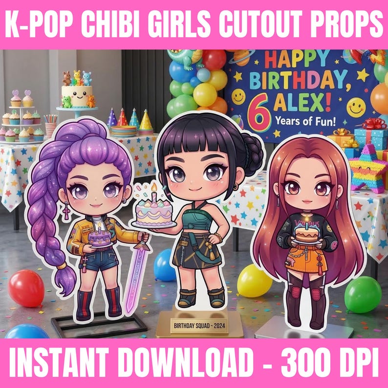 Printable Kpop Demon Hunter Chibi Girls Cutouts, Kawaii Kpop Anime ...
