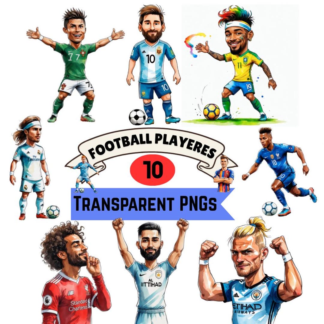 Watercolor Football Player Clipart: Soccer Star PNG Bundle (digital ...