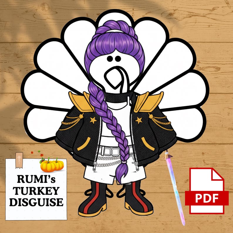 Rumi Disguise a Turkey Printable - KPOP Demon Hunters Huntrix Rumi's ...
