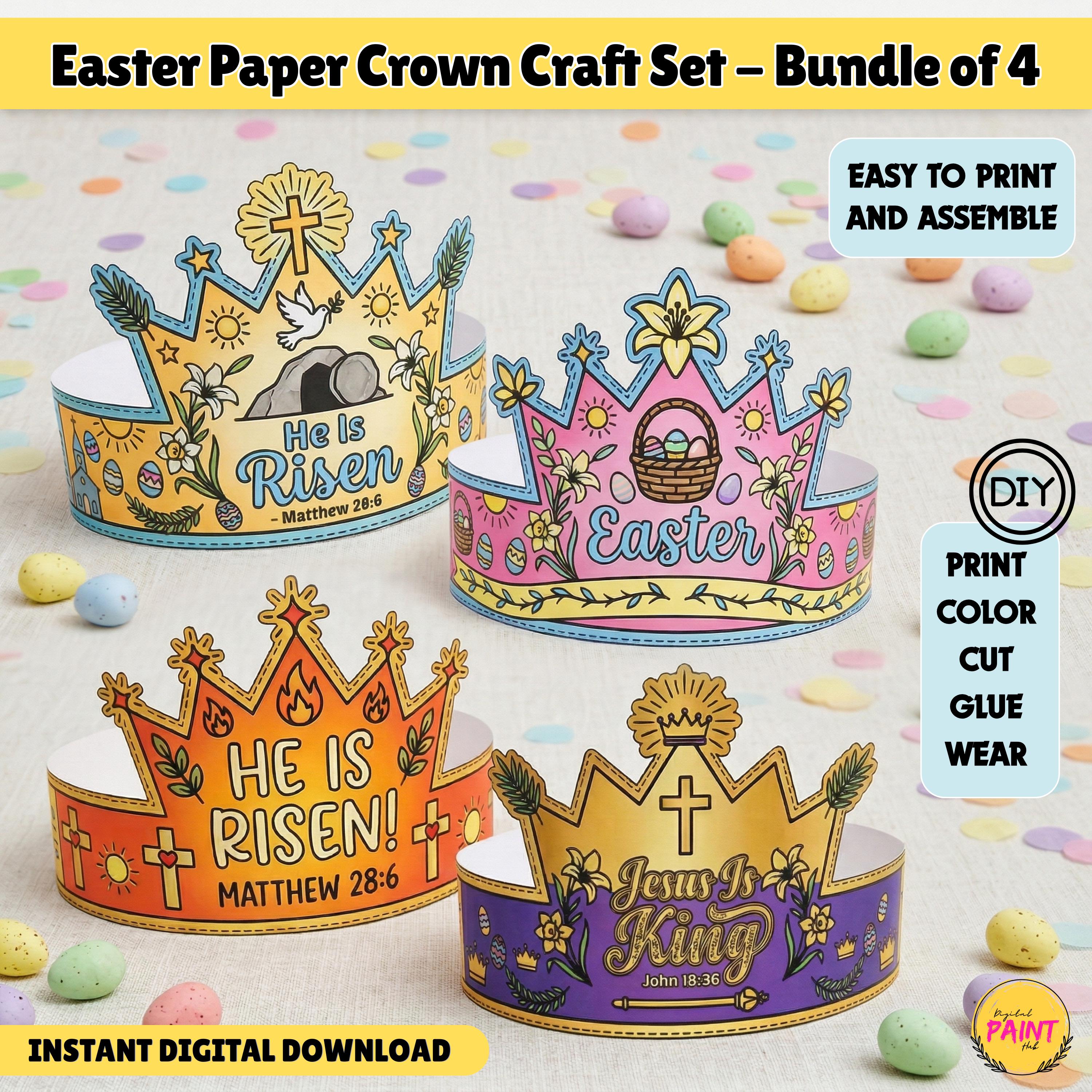 Printable Easter Crown Craft for Kids, Bundle of 4, He is Risen, Easter ...