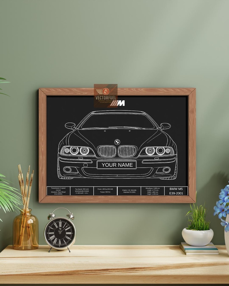 Personalized BMW M5 E39 Blueprint - Custom Name Plate - Digital Car Art ...