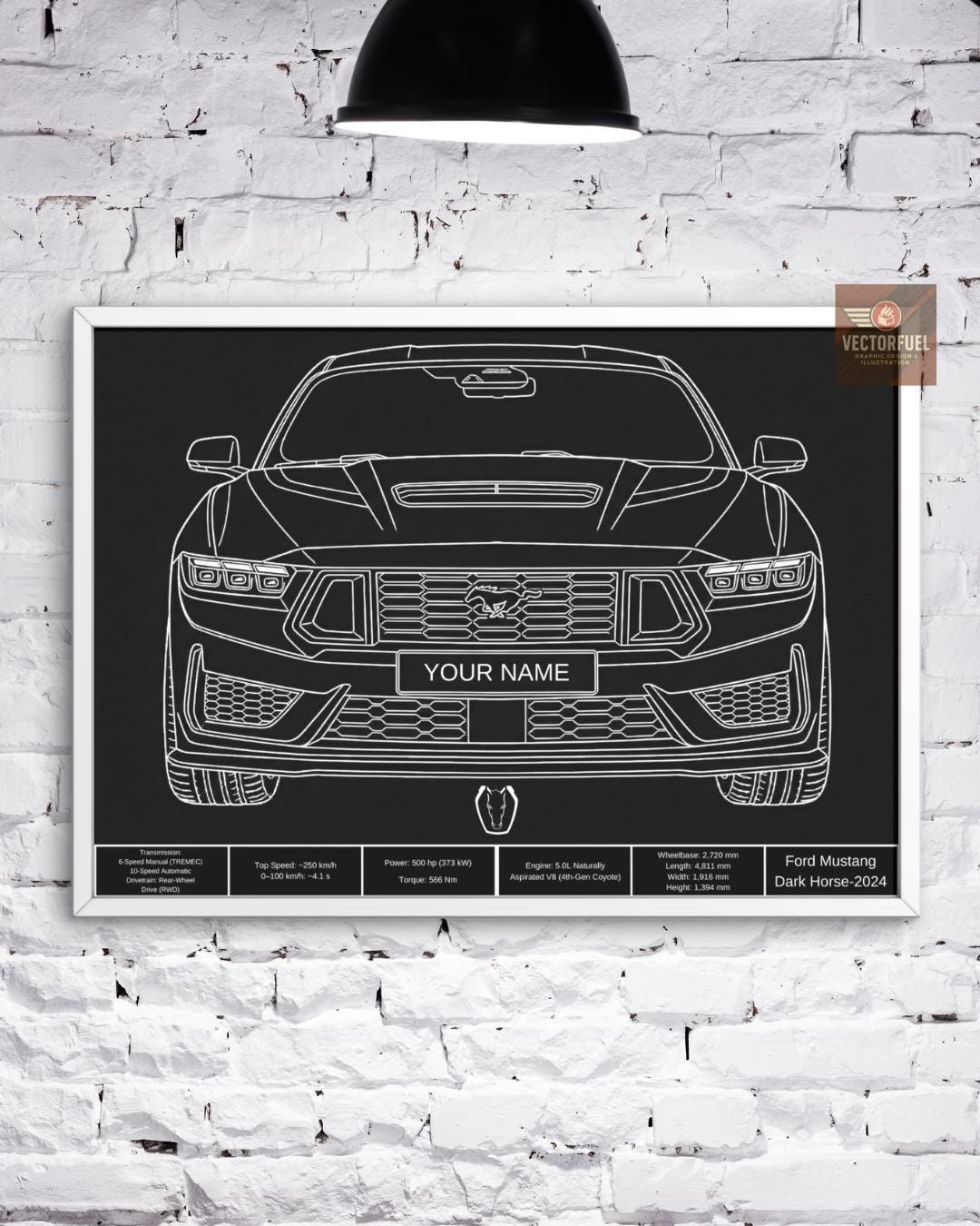 Personalized Mustang Dark Horse Blueprint - Custom Name Plate - Muscle ...