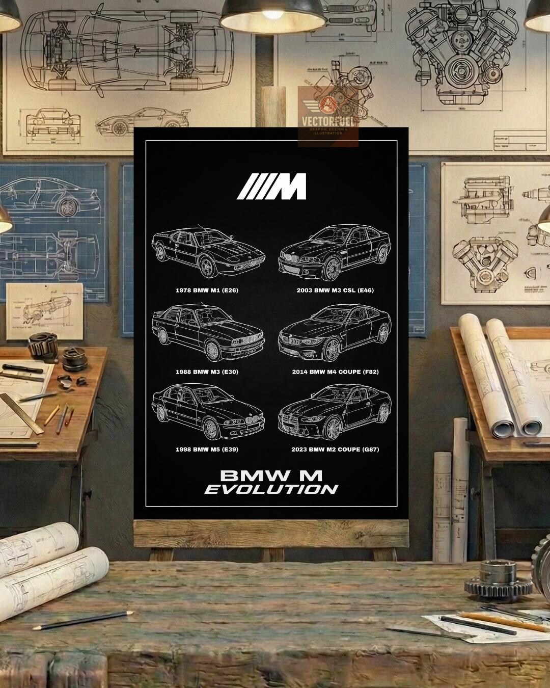 BMW M Evolution Technical Drawing | M1 M2 M3 M4 History Blueprint ...