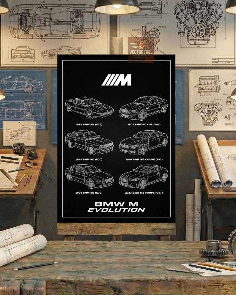 BMW M Evolution Technical Drawing | M1 M2 M3 M4 History Blueprint ...