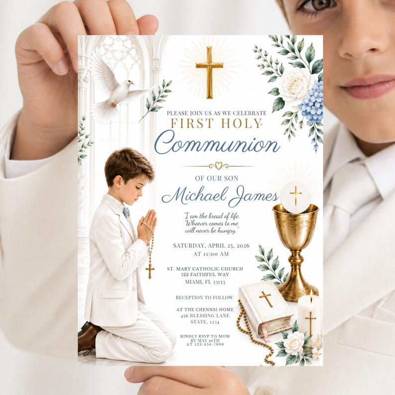 First Holy Communion Invitation for Boys, Holy Communion, 1st Communion ...