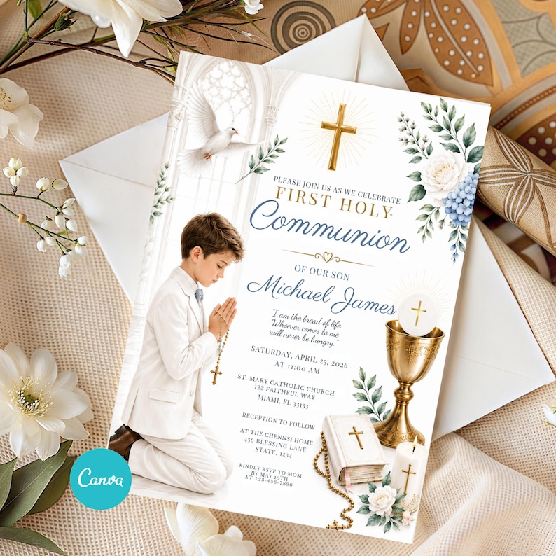 First Holy Communion Invitation for Boys, Holy Communion, 1st Communion ...