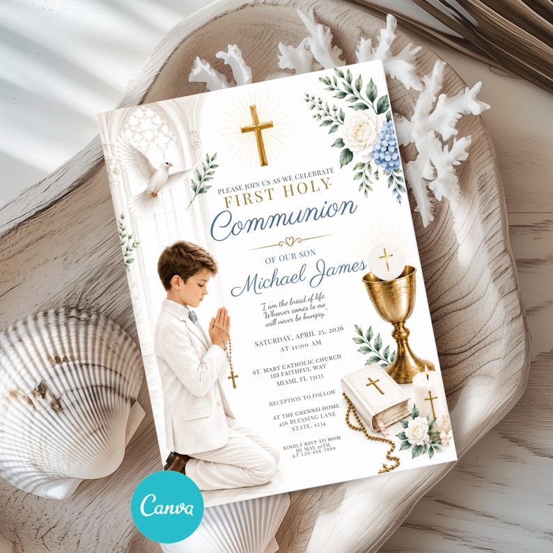 First Holy Communion Invitation for Boys, Holy Communion, 1st Communion ...