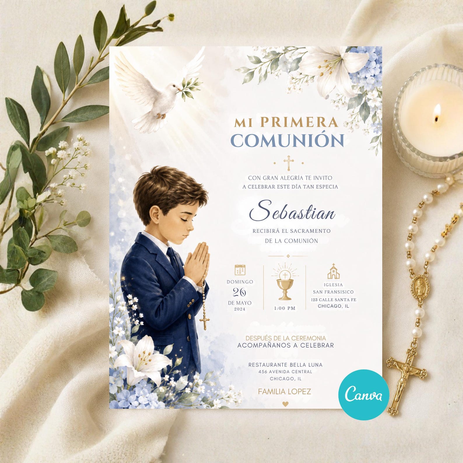 Editable First Communion Invitation Boy Spanish (Digital Download ...
