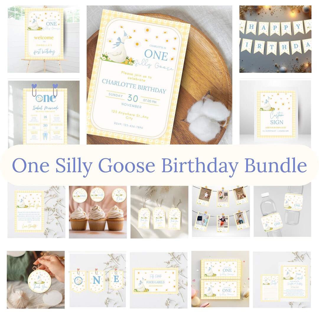 One Silly Goose Birthday Party Bundle | Yellow Pastel Goose Theme ...